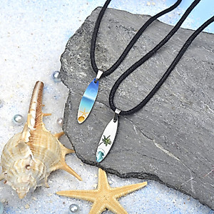 Lauren-Spencer Ocean Wave Surfboard Necklace for Women Men Surfer Necklace Stainless Steel Surfboard Pendant Beach Necklaces Surfer Gifts Jewelry for Women Men Surf Necklace (Starfish and Conch)