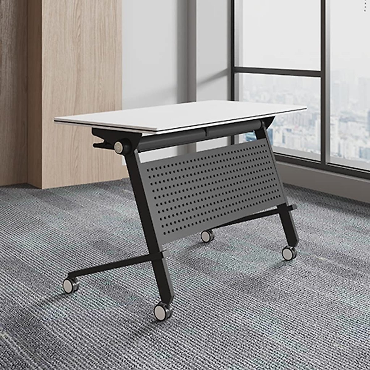 GUINJO 4 pcs Flip Top Mobile Training Table with Modesty and Lockable Wheels,Ready to Unfold and Use, Foldable Conference Tables (Color : White, Size : 120 * 60 * 75cm)