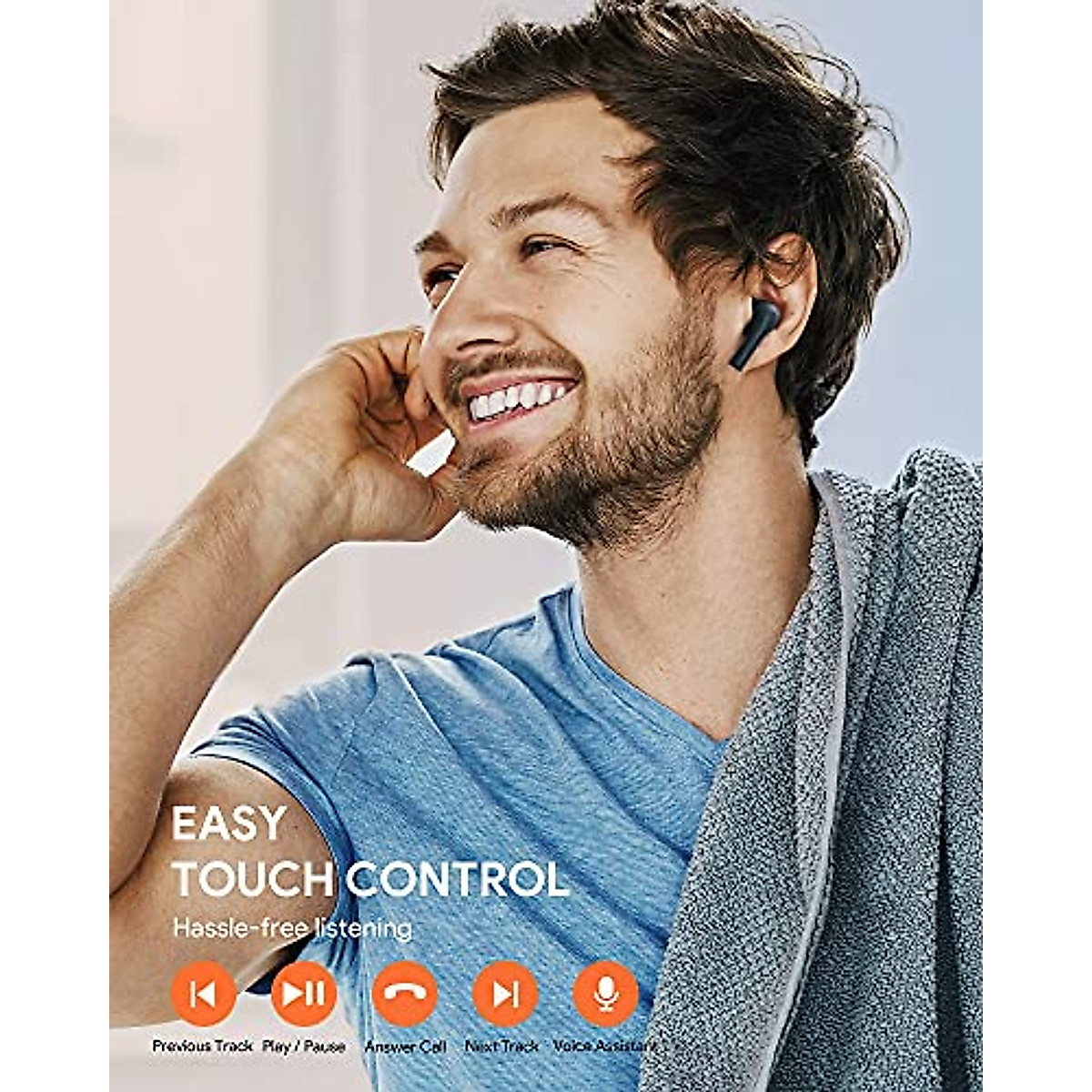 True Wireless Earbuds Noise Cancelling with 4 Microphones, WENKEY Bluetooth 5.3 Headphones for iPhone, Android, IPX6 Waterproof, 50H Playtime, TWS Bluetooth Earphones with Charging Case