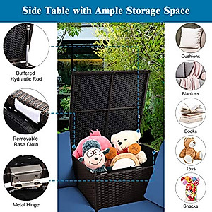 Tangkula 5-Piece Patio Furniture Set with 42 Inches Propane Fire Pit Table, Outdoor Wicker Conversation Set with Cushions, Storage Box and Coffee Table, 60,000 BTU Propane Fire Pit Table (Navy)