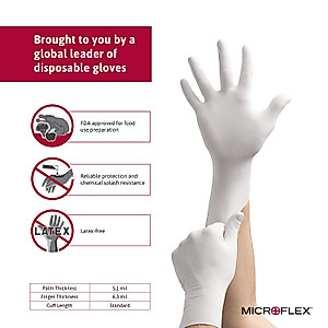 Ansell Microflex N80 Disposable Nitrile Gloves w/Full Texture for Automotive, Maintenance, Cleaning - Large, White (Box of 100)