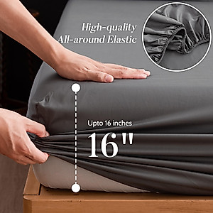 Cosybay Gray Polyester Full Size Sheet Set - Bedding Set with Cooling Effect, Extra Soft - Deep Pocket Up to 16 Inch - Wrinkle Free