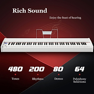 Costzon 88-Key Weighted Piano Keyboard Full Size, Portable Midi Keyboard Hammer Action Duet Mode with Sustain Pedal, Built-in Speaker, Headphone and Power Supply for Beginner/Adults (White)