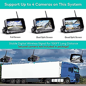 Nuoenx Wireless Backup Camera, 7 Inch DVR Monitor Rear View Camera System with 32GB SD Card for RV, Trailer, Truck, Support 4 Cameras, IP69K Waterproof 18 LED IR Night Vision 152° View Camera