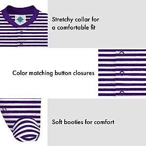 Creative Knitwear College Baby Striped Footed Romper - LSU Tigers Logo - Purple/White - 0-3 Months