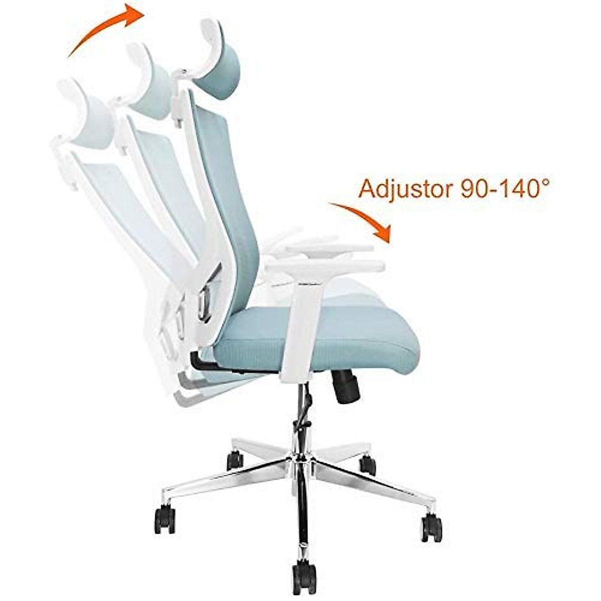 Ergonomic Office Chair Adjustable High Back Chair with Flexible Headrest & 140°Reclining Lumbar Support Mesh Computer Chair for Office Home (Blue)