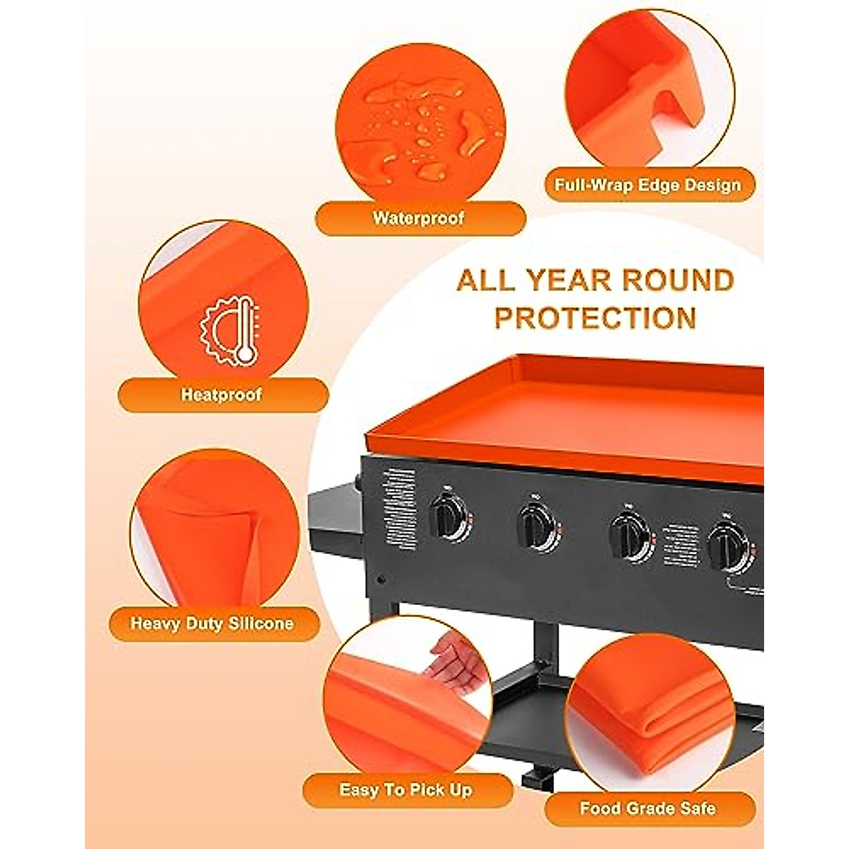 OFUN 36" Full-Wrap Edge Griddle Mat for Blackstone, Silicone Protective Cover Mats Compatible with Blackstone, Blackstone Griddle Accessories, Reusable &Durable, All Year Round Protection