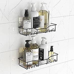 Lifewit Shower Caddy, Rustproof Stainless Steel Shower Organizer, No Drilling Traceless Adhesive Shower Shelves For Bathroom & Kitchen Storage, 2-Pack Shower Shelf (Matte Black)