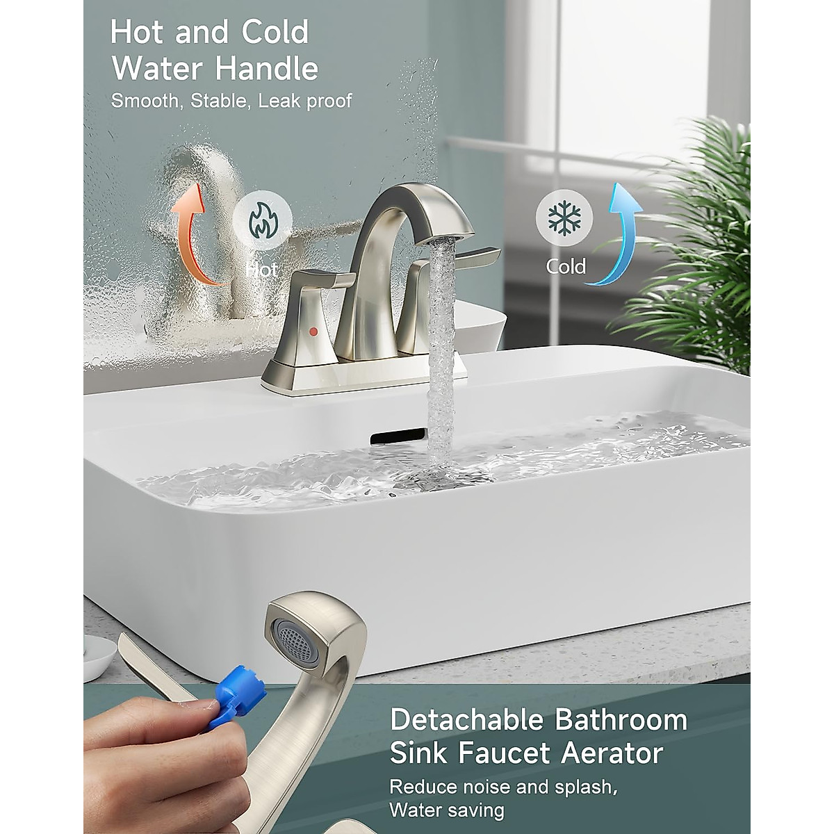 Brushed Nickel Bathroom Sink Faucet - Rainsworth 4 inch Widerspread Bathroom Faucets for 3 Hole with 2-Handles Pop-up Drain, Touch on Morden Faucet for Vanity RV Bath