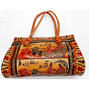 Crafts of India Krishna giving Gita Updesa to Arjuna Design Ethnic Hand Embossed Shantiniketan Leather Indian Shoulder Bag