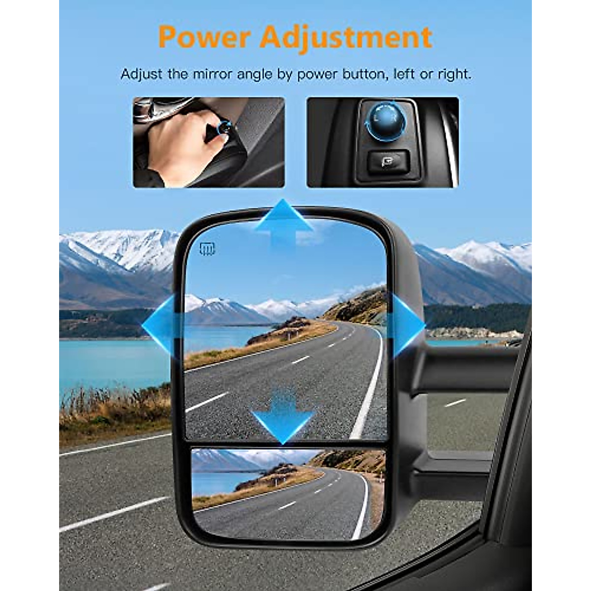 ITOPUP Towing Mirrors Fit for 1999-2002 for Chevy Silverado 1500/2500 for GMC Sierra 1500/2500 Tow Mirrors with Power Control Heated 1 Pair of Mirrors Left Side and Right Side Black Textured