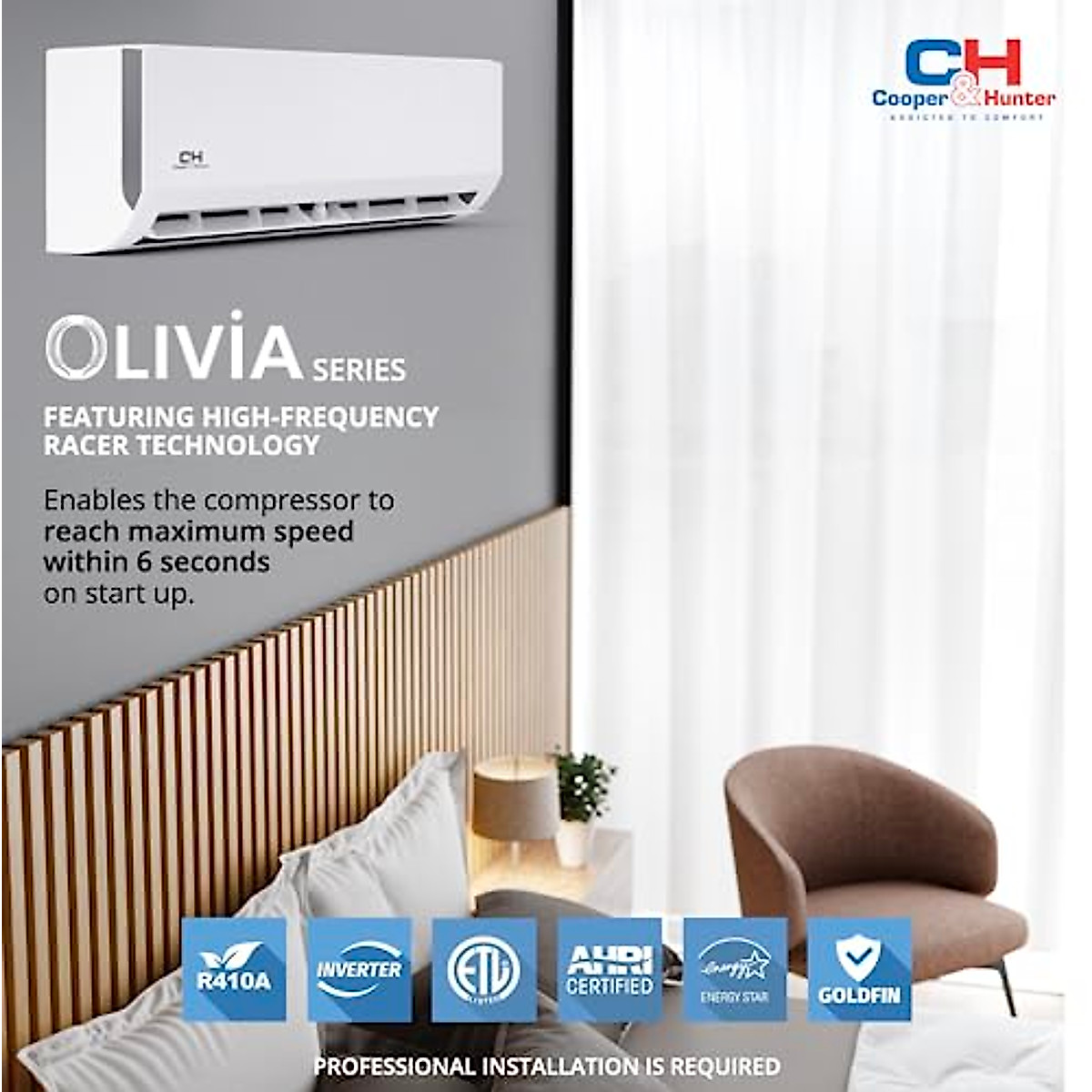 Cooper & Hunter 36,000 BTU, 23.9 SEER2, Dual Zone Wall Mount 12000 24000 BTU Ductless Mini Split Air Conditioner Heat Pump Full Set with 25ft Installation Kits