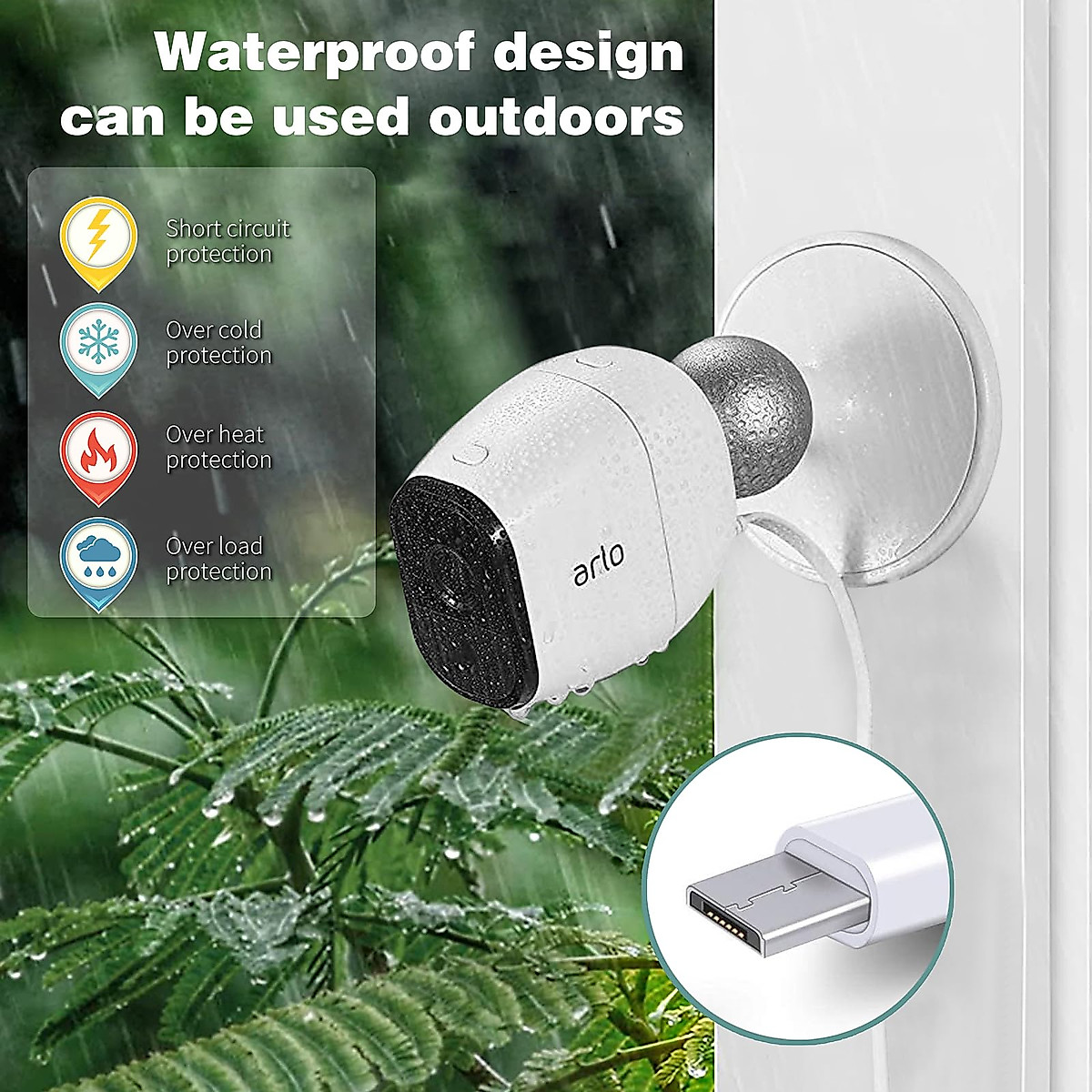 6ft Magnetic Charging Cable Compatible for Arlo Pro,Charging Cable with Adapter Compatible with Arlo Pro, Arlo Pro 2, Arlo Go,Outdoor Charging Cable Weatherproof Power Adapter & Power Cable - White