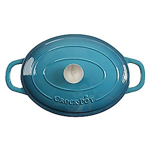 Crock-Pot Artisan Oval Enameled Cast Iron Dutch Oven, 7-Quart, Teal Ombre & Crock Pot Artisan 8 Inch Enameled Cast Iron Round Skillet, Teal Ombre
