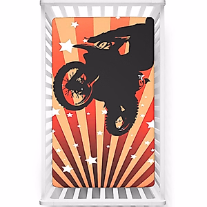 Dirt Bike Themed Fitted Mini Crib Sheets,Portable Mini Crib Sheets Soft & Stretchy Fitted Crib Sheet - Crib Mattress Sheet or Toddler Bed Sheet,24“ x38“,Vermilion Peach and Black