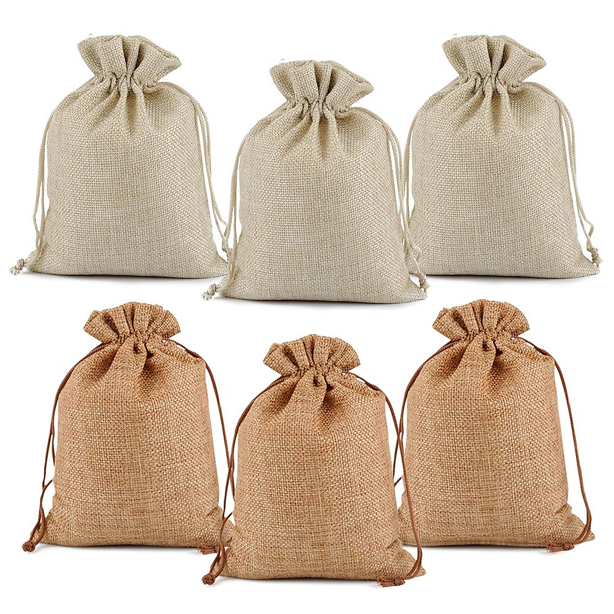 Lucky Monet 25/50/100PCS Burlap Gift Bags Wedding Hessian Jute Bags Linen Jewelry Pouches with Drawstring for Birthday, Party, Wedding Favors, Present, Art and DIY Craft (25Pcs, Coffee, 5” x 7”)