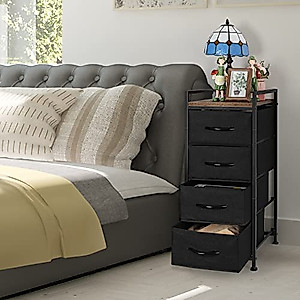 Fabric Dresser for Bedroom Vertical Dresser Storage Tower Nightstands Dresser with 4 Drawers Organizer Unit for Hallway Entryway Living Room Closets with Wood Top (Black)