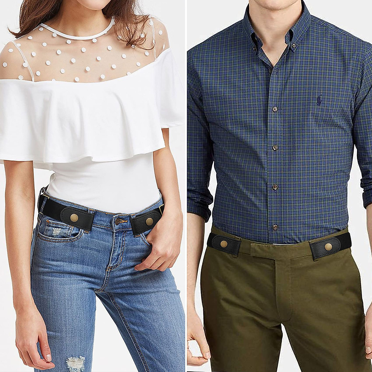 XZQTIVE Women/Men Buckle-Free Elastic Belt for Jeans - 1.25" Ladies Invisible Waist Belt Fits 24" to 50" (Fit for waist size 35-50in, A Black)