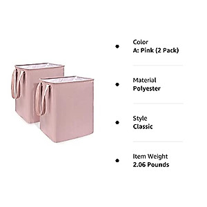 2 Pack Laundry Basket, NOBLE DUCK 65L Collapsible Foldable Laundry Hamper with Handles for Dirty Clothes, Toys Organizer, Pink Laudry Basket for Baby Girls