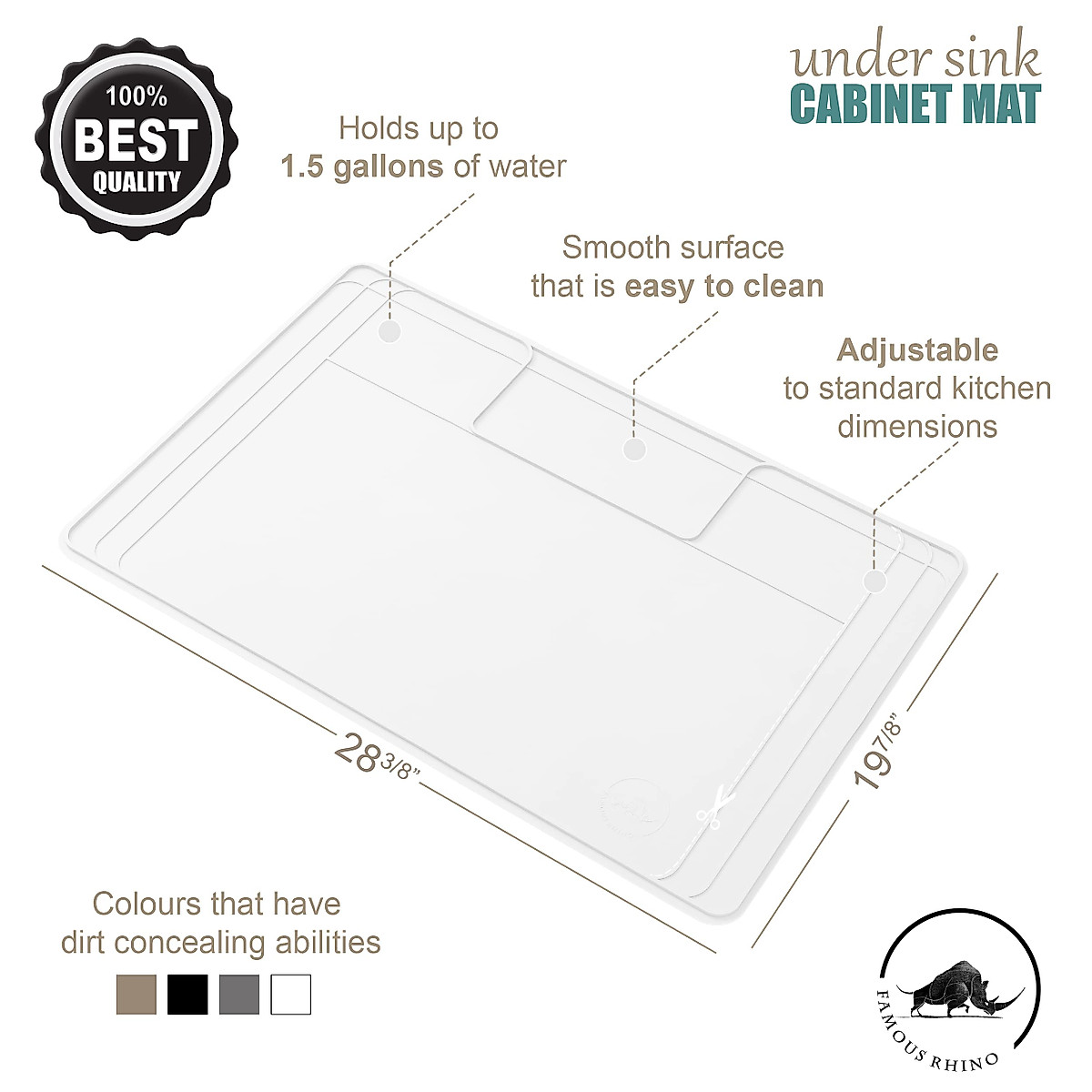 Original Under Sink Mat - Adjustable Silicone, Waterproof Vanity Mat - 28" x 19" or Smaller