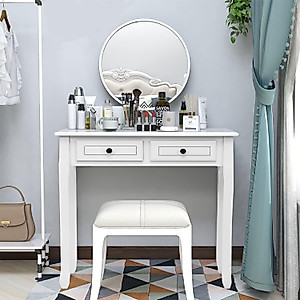 DMAITH Small Writing Desk with Hutch, 32 Inch Home Office Desk with Drawers, Study Table Computer Desk for Student, Vanity Makeup Dressing Table Save Space for Bedroom, White