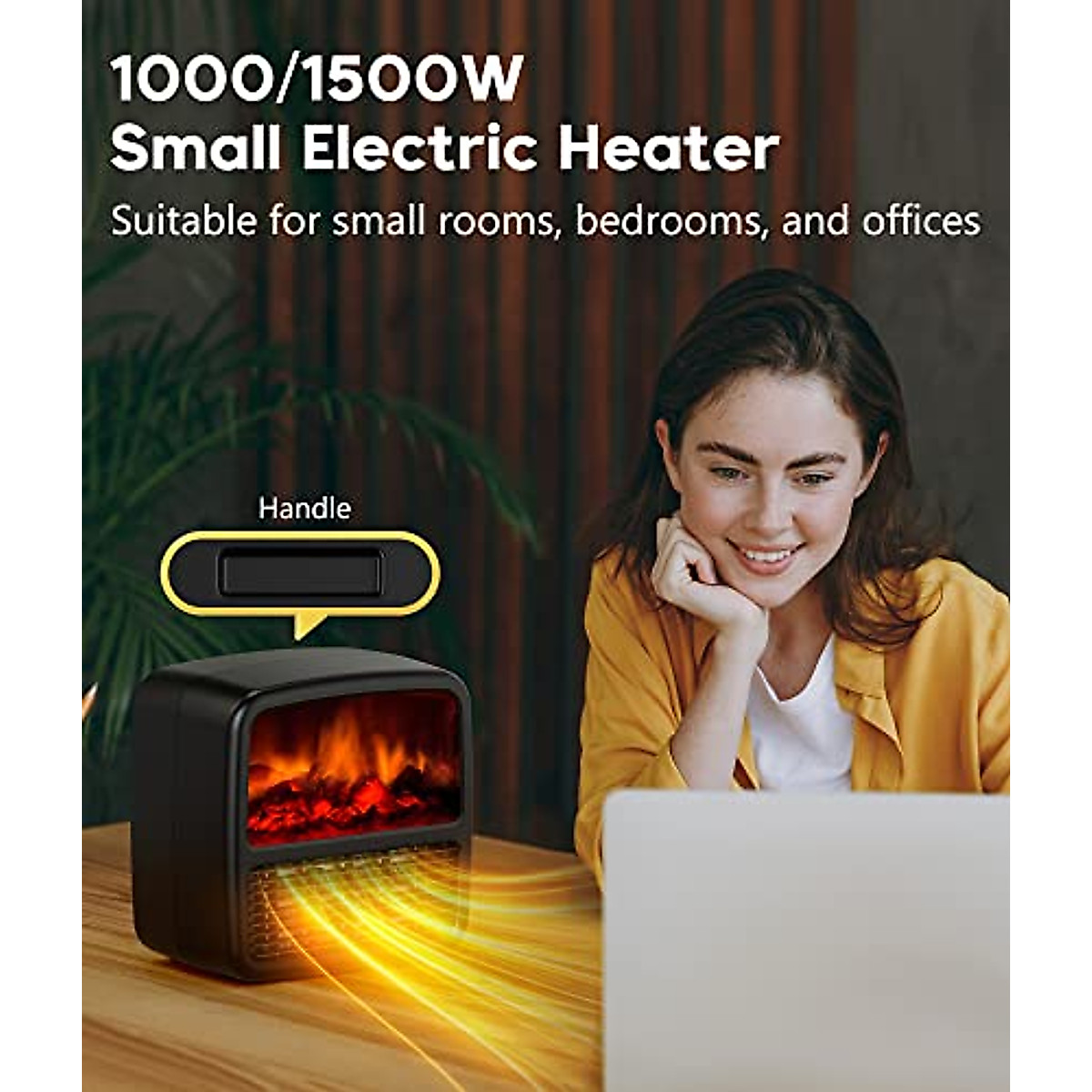 COSYAIREY Space Heater Fireplace, Energy Efficient Space Heater Dynamic Flame Effect, 30% Energy Saving,1s Fast Heating Electric Space Heaters for Indoor Use, Electric Space Heater Tip-Over Protection