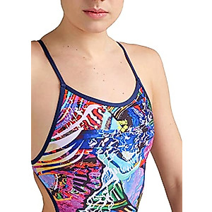 Arena Women's Standard Swimsuit Lace Back Allover, Navy-Multi, 38
