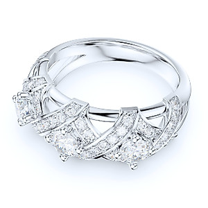 PRSTANI Sterling Silver Luxury Vintage Crisscross Crown 3-Stone Round Brilliant Cut Genuine Moissanite Ring For Women Promise Ring Wedding Band (8)