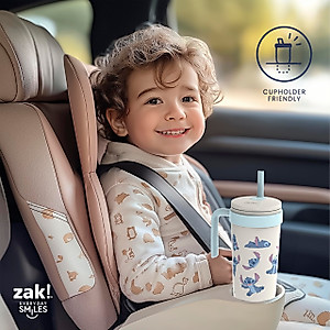 Zak Designs Disney Fairway Travel Tumbler for On the Go or At Home, 18oz Stainless Steel with Vacuum Insulation, Spillproof Silicone Straw, and Carry Handle for Cold Drinks (Stitch)