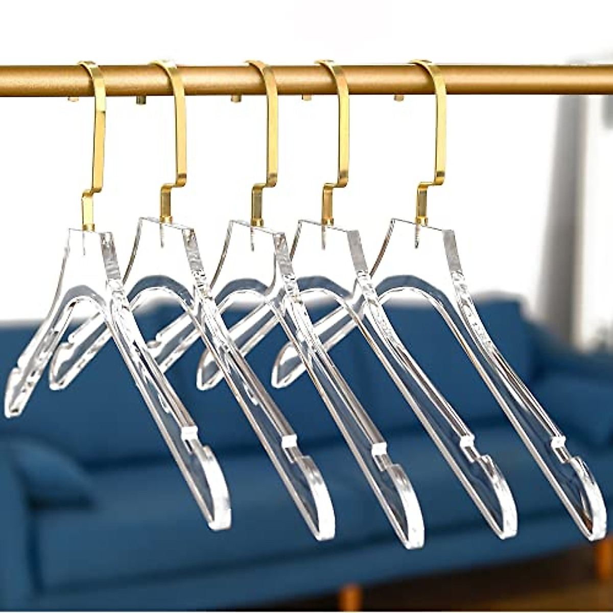 Besser Acrylic Clear Hangers 15 Pack Gold Acrylic Hangers Premium Quality Crystal Clear Hangers with Gold Hooks Luxury Dress Suit Hangers（Flat Hook）