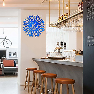 Kufika Wacky Sun Outdoor Metal Wall Art, 3D Metal Sun Wall Decor Hanging for Home Garden Patio Fence Decorations, 24" Blue