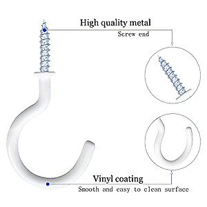 yuntop 12 Pack Vinyl Coated Ceiling Hooks,Screw-in Mug Hooks,Multi-Function Wall Hooks Kitchen Hooks Cup Hooks for Indoors Outdoors (White, 1-1/4 Inch)