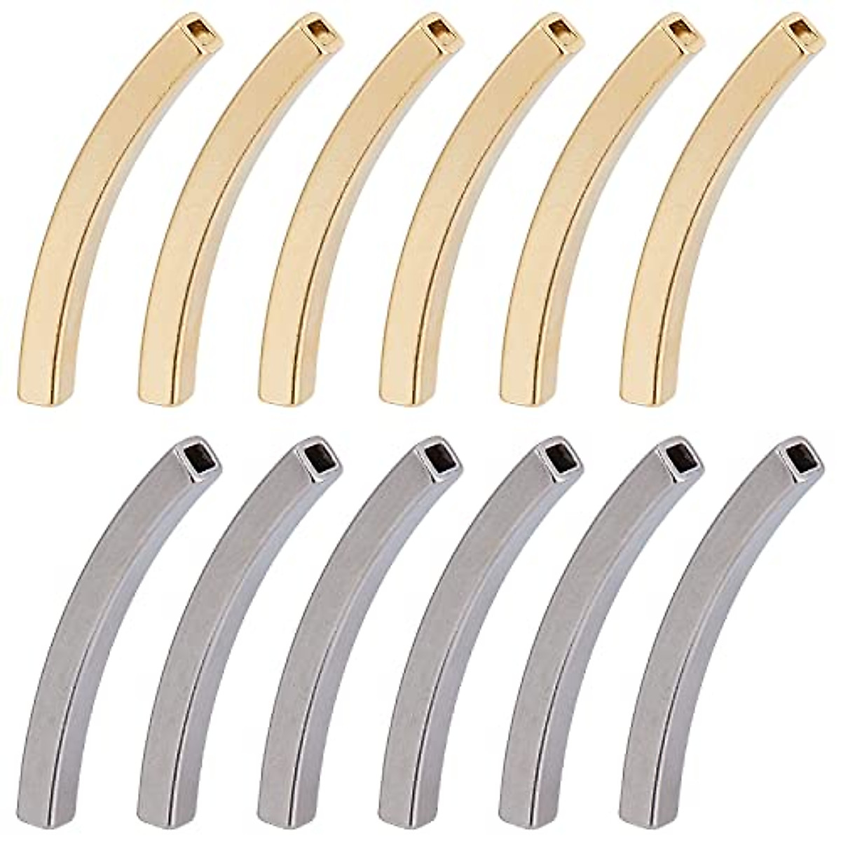 SUNNYCLUE 1 Box 20Pcs Stainless Steel Tube Beads Long Tube Spacer Beads Noodle Curved Rectangle Tube Bead Square Hole Metal Beaded Loose Bead for Jewelry Making Beading Kit Necklace Bracelet Supplies