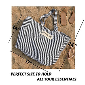 Folkulture Beach Bag For Women | 17 x 14 Inch - 100% Cotton Beach Tote Bag With Zipper, Large Woven Pool Bag, Cute Travel Beach Bag or Packable Canvas Beach Bag | Beach Accessories (Vibes Black)