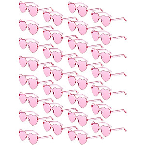 Flutesan 30 Pairs Heart Shaped Sunglasses Bulk Rimless Heart Sunglasses Candy Color Eyewear for Women Men Bachelorette Party(Pink)