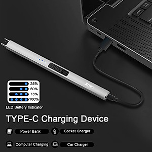 JETPRO Electric Lighter Arc Windproof Flameless USB Lighter Rechargeable Lighter with Safety Lock for Candle BBQ Camping (Silver)