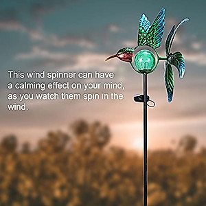 Hummingbird Solar Wind Spinner Outdoor - Solar Garden Stake Lights Cracked Glass Ball Waterproof Outdoor Hummingbird Decor Pathway Lights for Garden Patio Lawn (1 Pack)