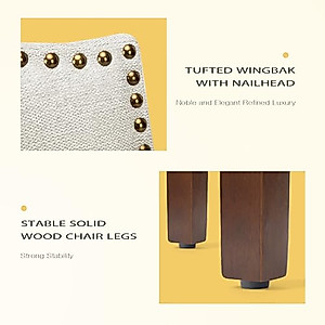 MCQ Upholstered Dining Chairs Set of 6, Modern Upholstered Fabric Dining Room Chair with Nailhead Trim and Wood Legs, Mid-Century Accent Dinner Chair for Living Room, Kitchen, Beige