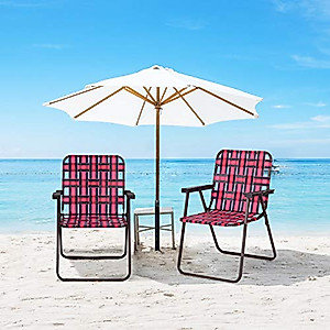 Giantex Beach Chairs Set of 6, Patio Folding Lawn Chairs for Adults, Outdoor Webbing Chair w/Steel Frame, Lightweight & Portable Camping Chairs for Fishing, Yard, Garden, Poolside Webbed Chairs, Red