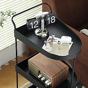 VLOBAOM Modern Serving Bar Cart, 3-Tier Storage Rolling Cart, Side Table with Wheels, Organizer Utility Rolling Cart Mobile Shelving Unit,15''Dx9''Wx31''H,Black