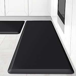 HappyTrends Kitchen Mat [2PCS] Cushioned Comfort Anti-Fatigue Floor Mat, Waterproof Non-Slip Kitchen Rugs, Thick Perfect Ergonomic Foam Standing mat for Kitchen, Home, Office, Laundry,Black