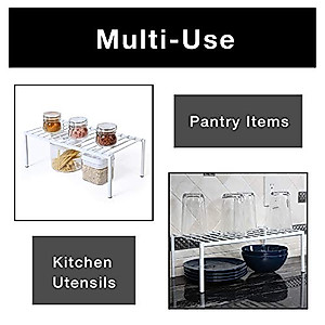 Smart Design Premium Cabinet Storage Shelf - Set of 6 - Large 16 x 8.5 Inch - Steel Metal Frame - Rust Resistant Coating - Counter, Pantry, Shelf Organization - Kitchen - White