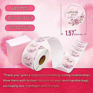 600 pcs Pink Rose Gold Thank You Stickers Roll, Ozest 1.57 Inch Thank You Labels for Birthday, Weddings, Giveaways, and Small Business Owner
