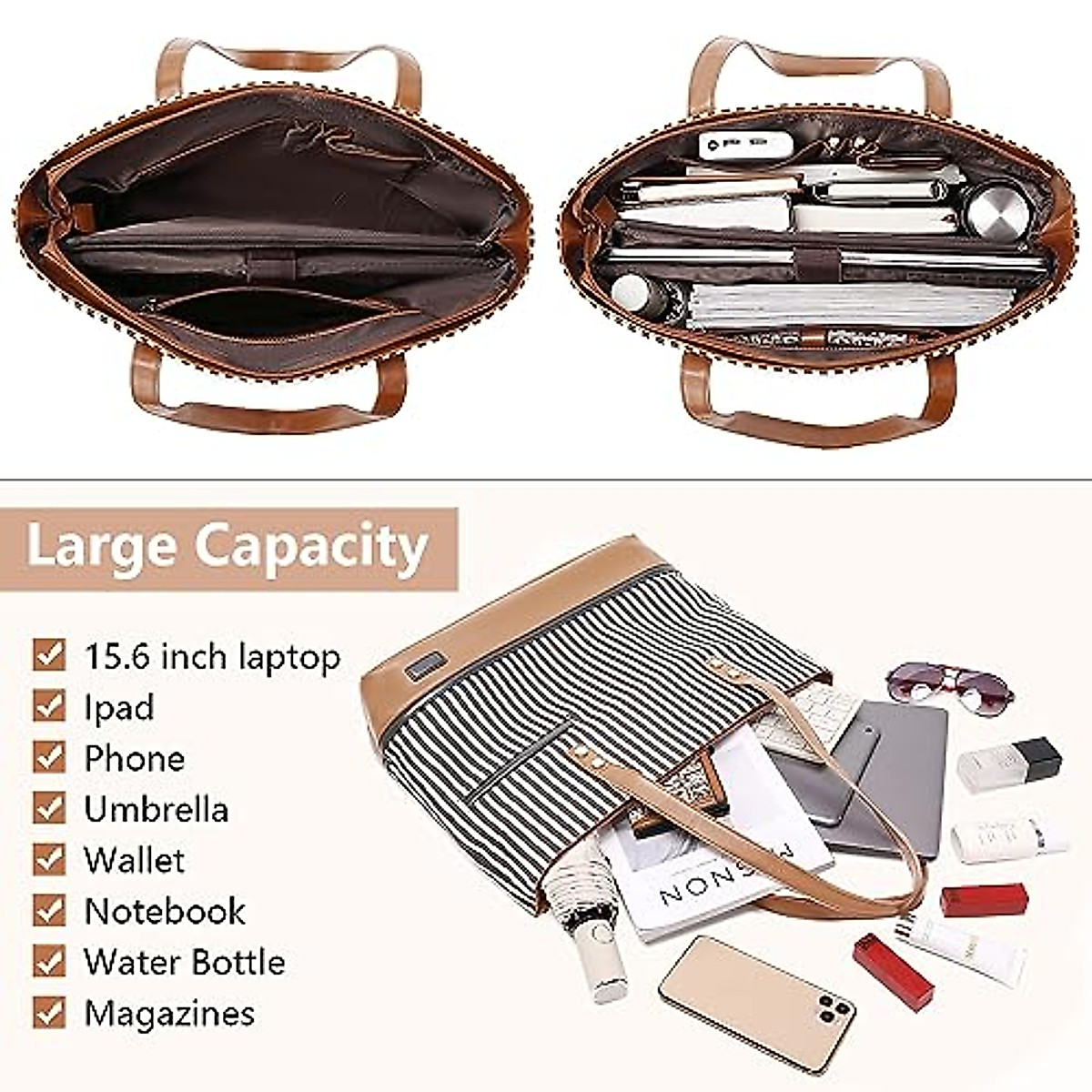 Handbags for Women 3Pcs Purses Satchel Shoulder Bags Crossbody Canvas Tote Bags Purse Set Stripes Style