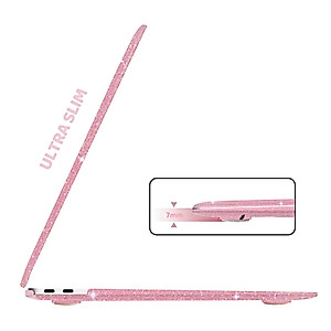 Anban Compatible with MacBook Air 13 inch Case 2022 2021 2020 2019 2018 Release A2337 A2179 A1932 with Touch ID, Glitter Plastic Laptop Hard Shell Case +Keyboard Cover + Screen Protector, Sparkly Pink