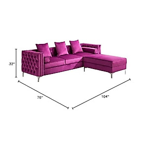 Legend Vansen Velvet Sofa sectional for Living Room with Ottoman Chaise Reversible L Shaped Couch Sleeper, 104", Violet