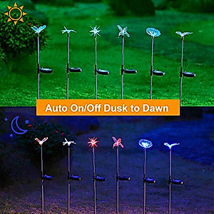MAGGIFT 6 Pack Outdoor Solar Figurine Lights, Solar Powered Garden Stake Light, Color Changing LED Landscape Lighting, Sparkling Star Flower Hummingbird Butterfly Dragonfly Bee for Patio Yard Pathway
