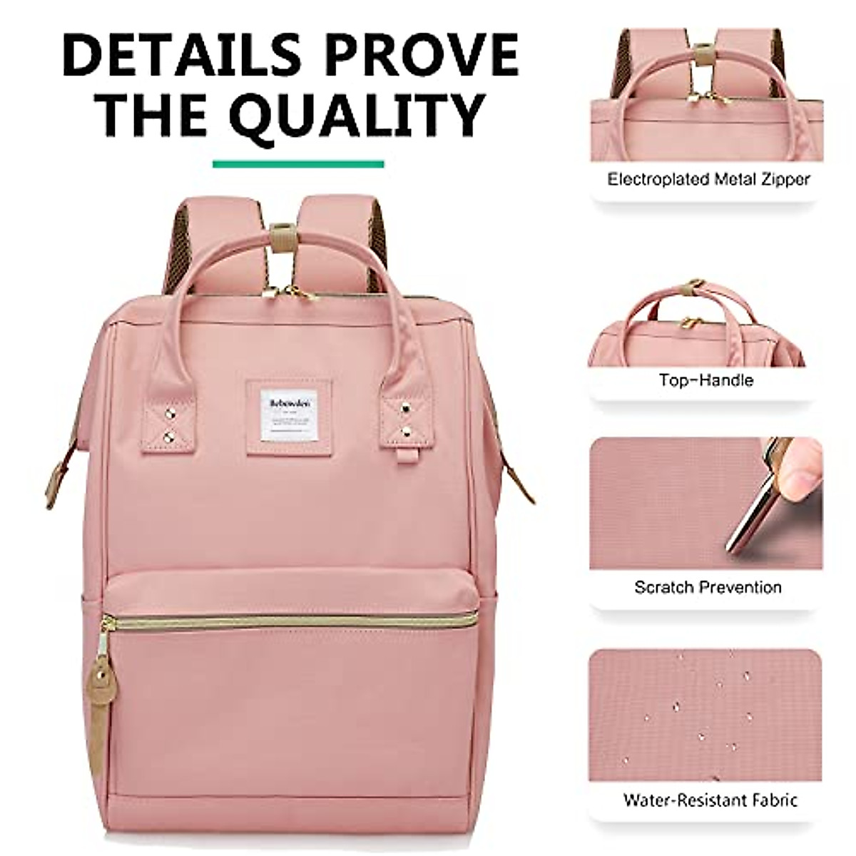 Bebowden Travel Laptop Backpack for Women College Bag Business Work Anti Thef Water Resistant Casual Daypack Fits 14 Inch Laptop Pink