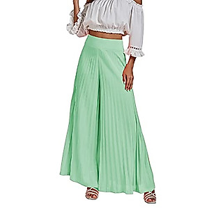 LYANER Women's Elastic High Waisted Wide Leg Palazzo Pants Loose Casual Pleated Trousers Green X-Large