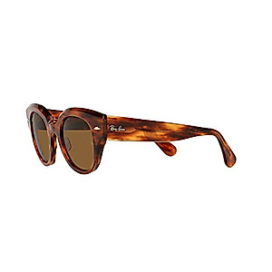 Ray-Ban Women's Rb2192f Roundabout Low Bridge Fit Round Sunglasses, Striped Havana/Polarized Brown, 47 mm